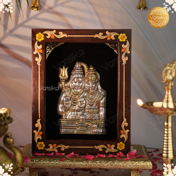 Silver Shiva Parvathi Photo Frame for Pooja Room – Vatsika Silver Photo ...